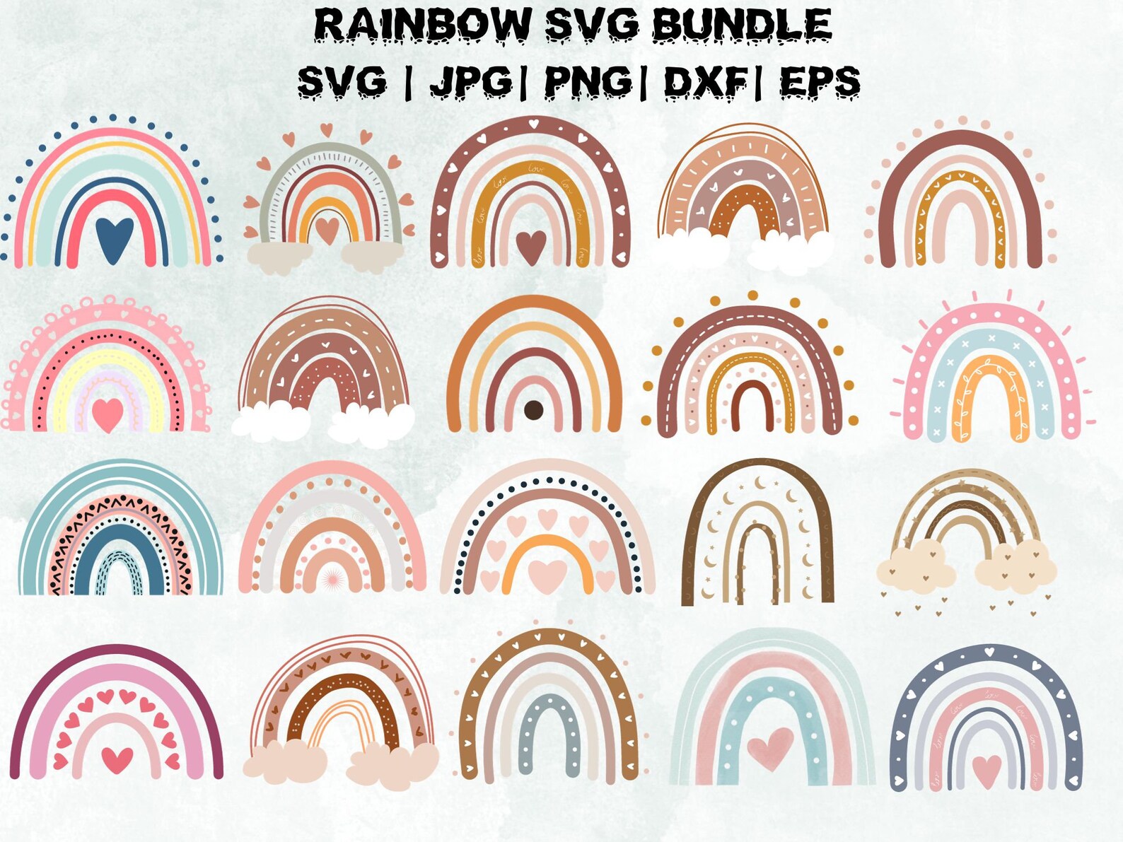 Boho Rainbow Svg Bundle, Cute Rainbow Svg, Boho Rainbow Clipart ...