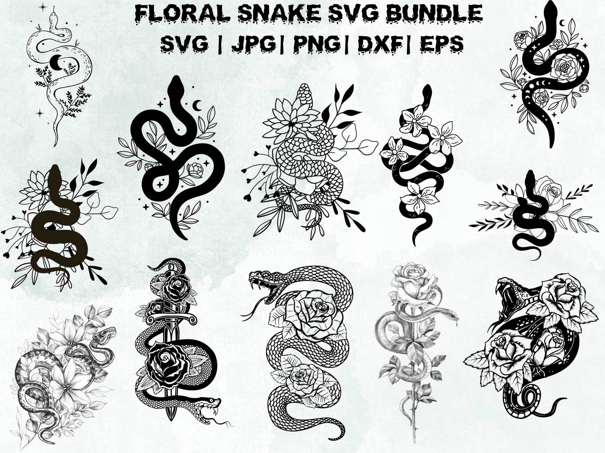 Floral Snake Svg Bundle Celestial Snake Svg Snake With - Etsy