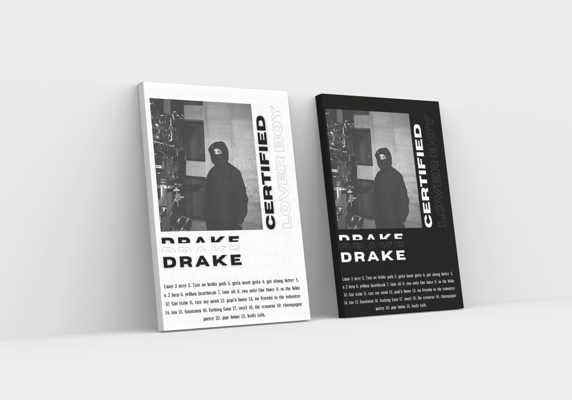 Set of 2 Black and White Drake Poster Print Wall Art - Etsy