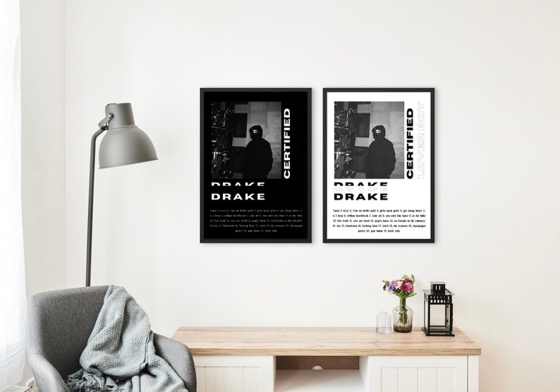 Set of 2 Black and White Drake Poster Print Wall Art - Etsy
