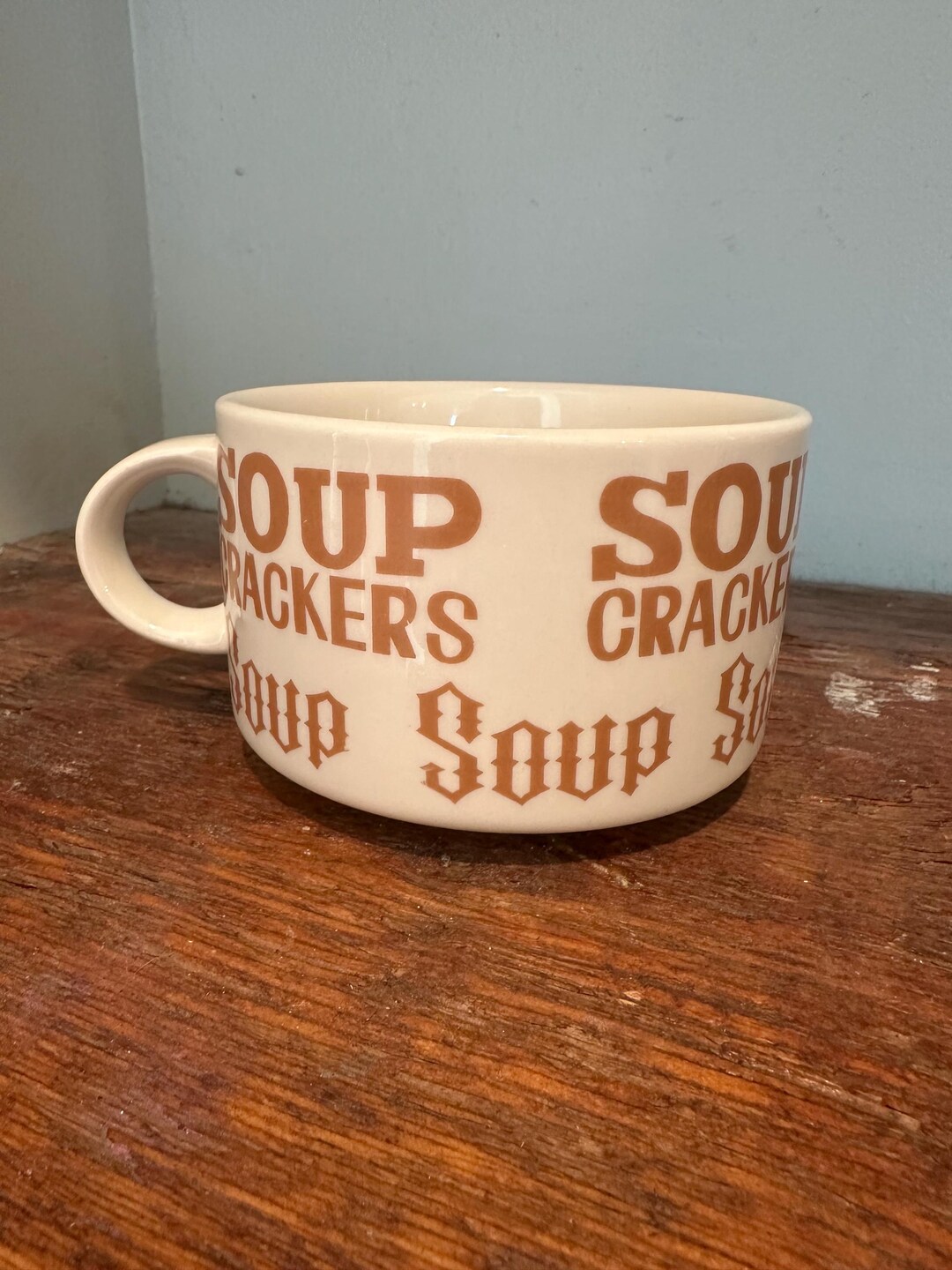 Vintage 1970's Soup & Crackers Stoneware Bowl Mug - Cream Base With a ...