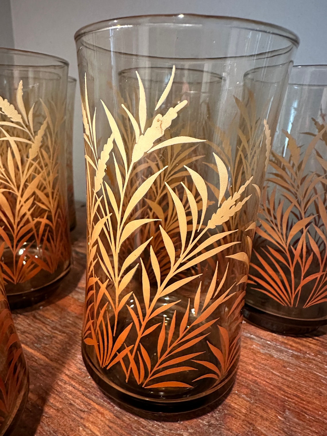 Vintage Wheat Motif Drinking Glasses Set of 6. Amber Ombre Glass With ...