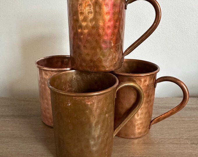 Vintage Hammered Copper Mugs-set of 4-moscow Mule - Etsy