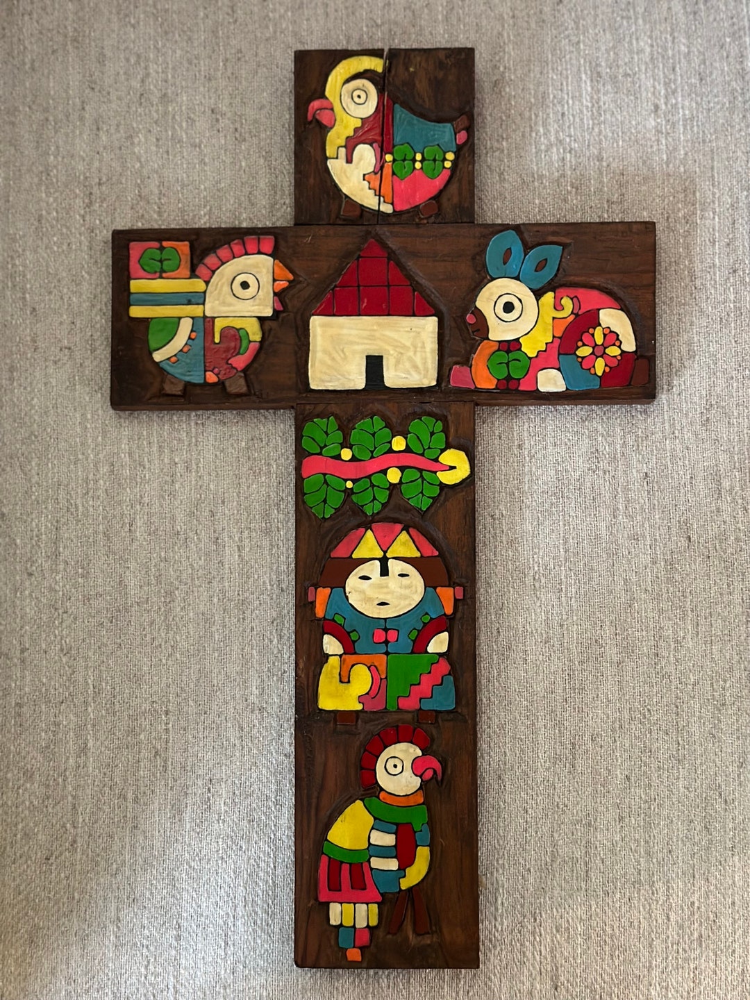 Hand Painted Wooden Cross From El Salvador - Etsy