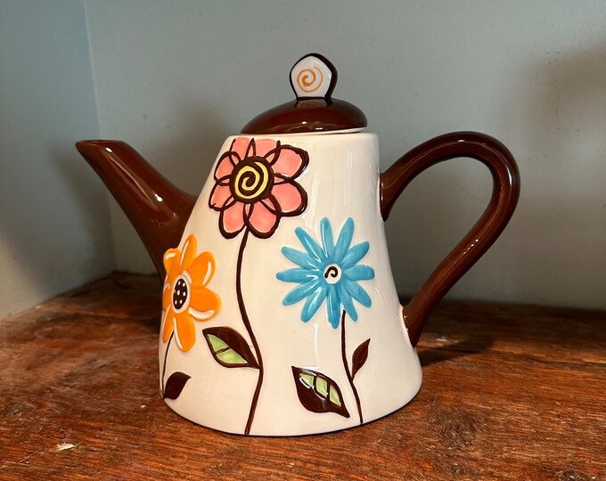 Vintage Bella Casa Ganz Teapot With Whimsical Flowers-rare! - Etsy