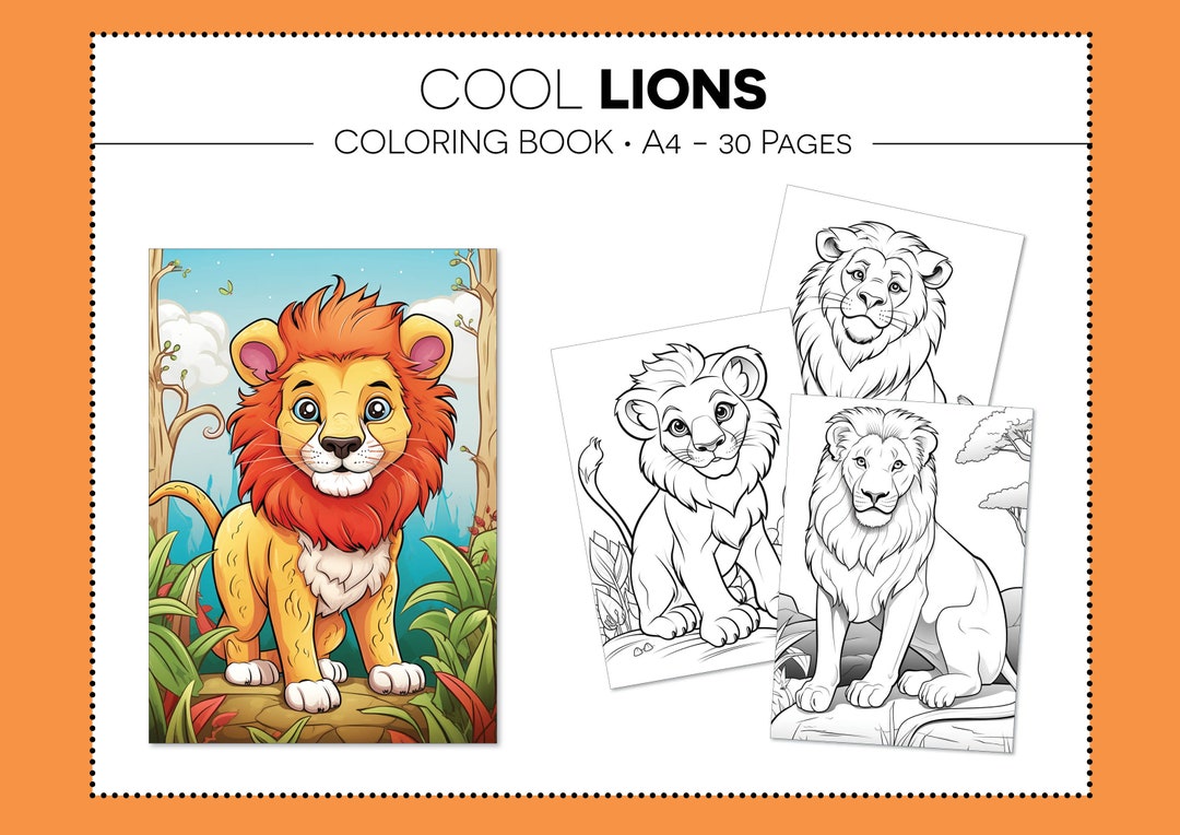 30 Cool Lions Coloring Pages, Coloring Book, Kids Coloring, Grayscale ...