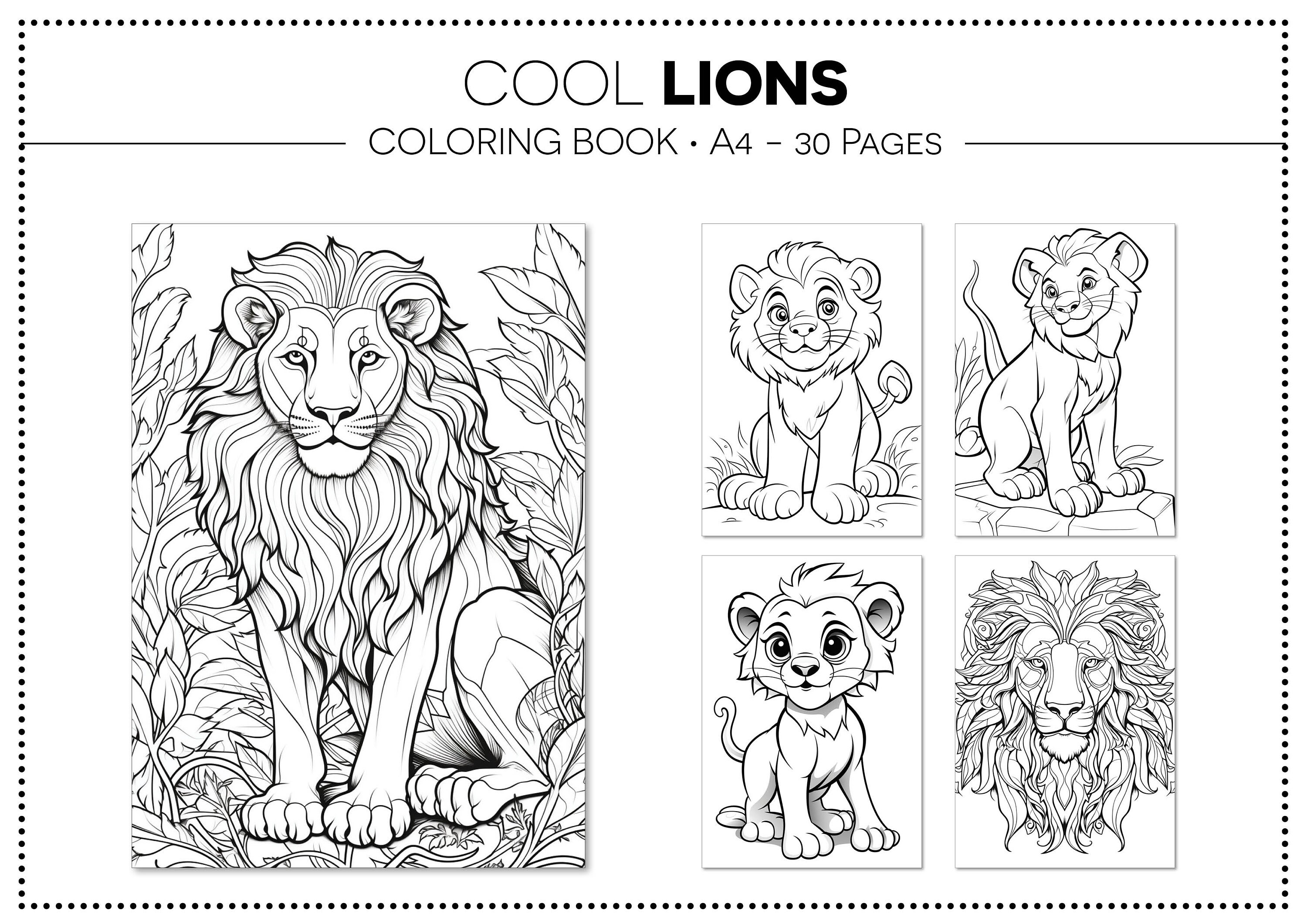 30 Cool Lions Coloring Pages, Coloring Book, Kids Coloring, Grayscale ...