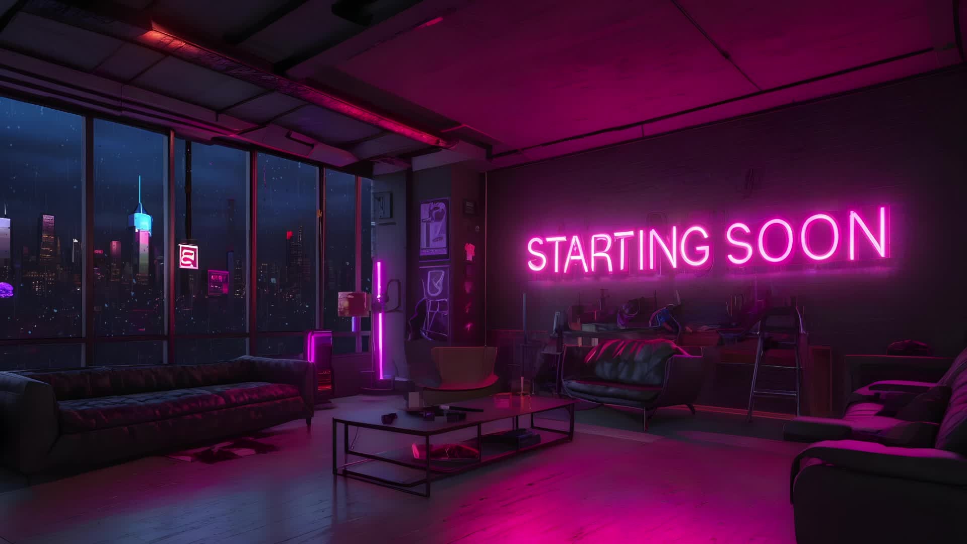 Starting Soon Screen Animated Background - Neon Glow Lounge: Inviting ...