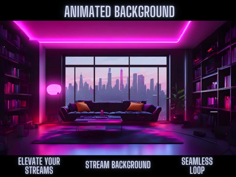 Cyberpunk Animated Background Living Room Neon Lights & Futuristic ...