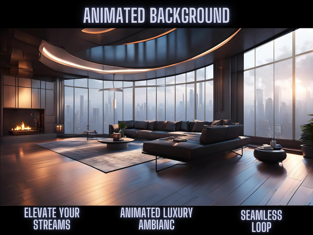 Modern Apartment Animated Background | Sunny Panoramic View & Fireplace ...