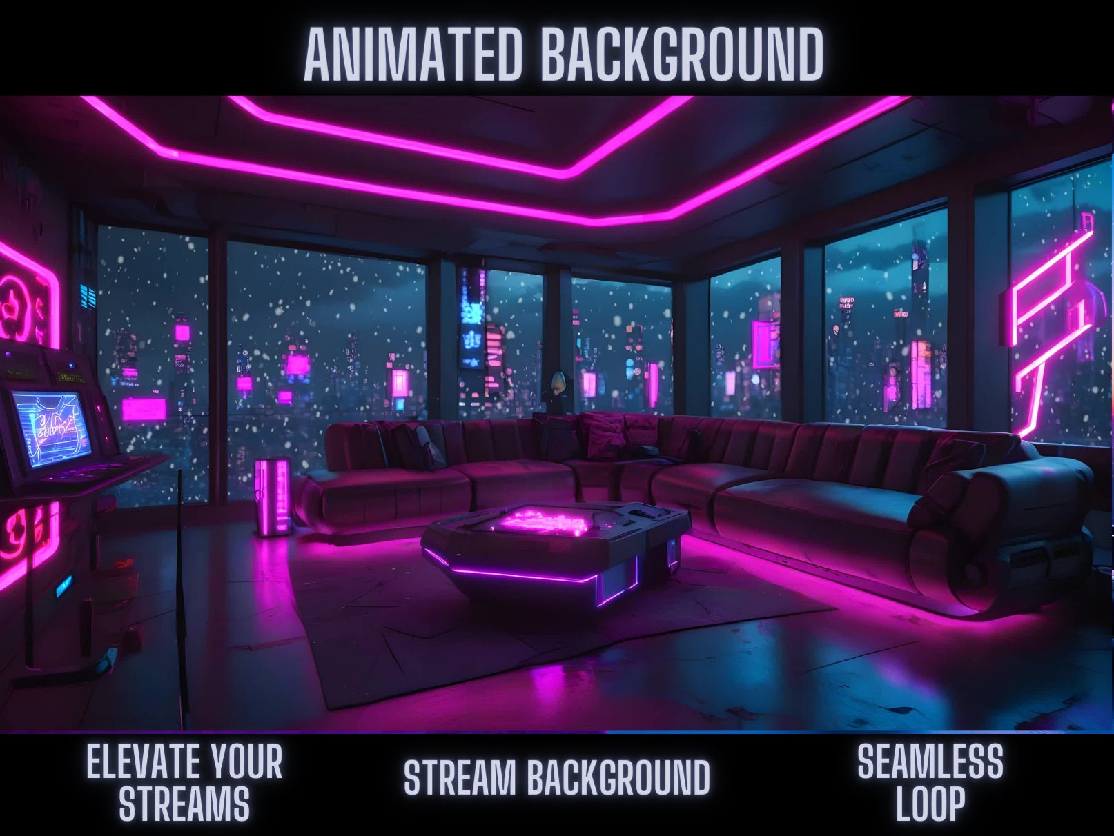Virtual Gaming Hub Animated Backdrop | Cyberpunk Theme With Neon Glow ...