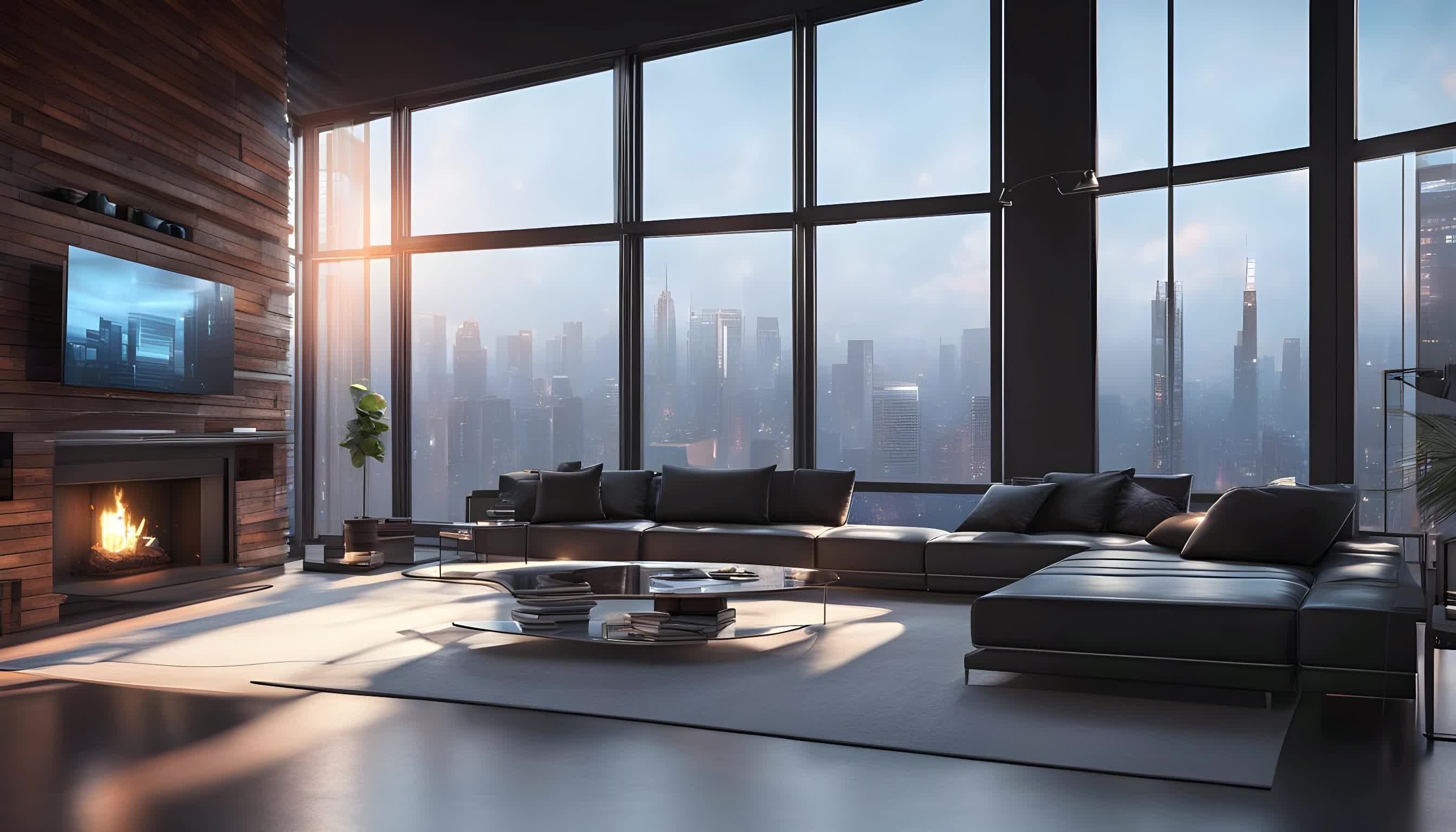 Luxury Apartment Animated Background | Bright Skyline Panorama & Warm ...