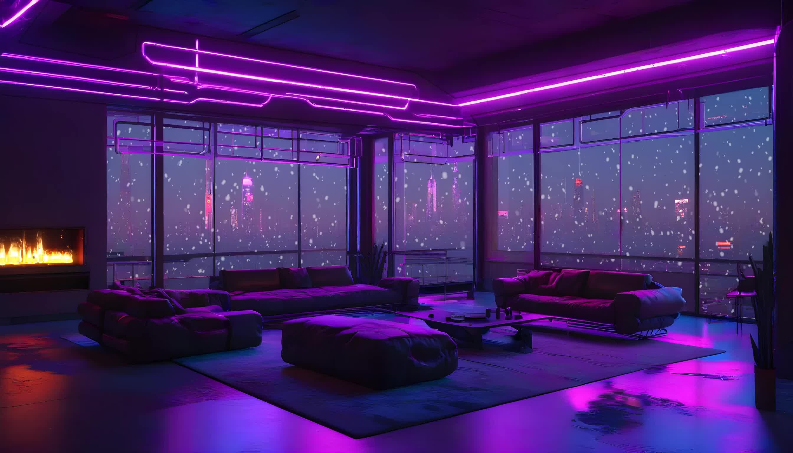 Cyberpunk Animated Background Neon Cityscape & Urban Living Room Ideal ...