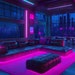 Neon Chic Loft Animated Background Modern Fireplace & Vibrant Cyberpunk ...