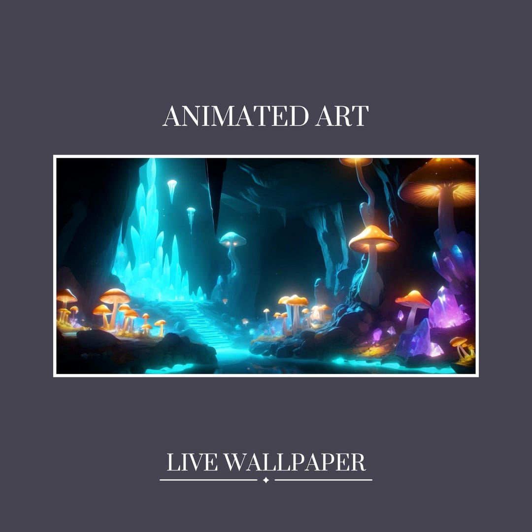 Crystal Cavern Animated Background | Glowing Bioluminescent Mushrooms ...
