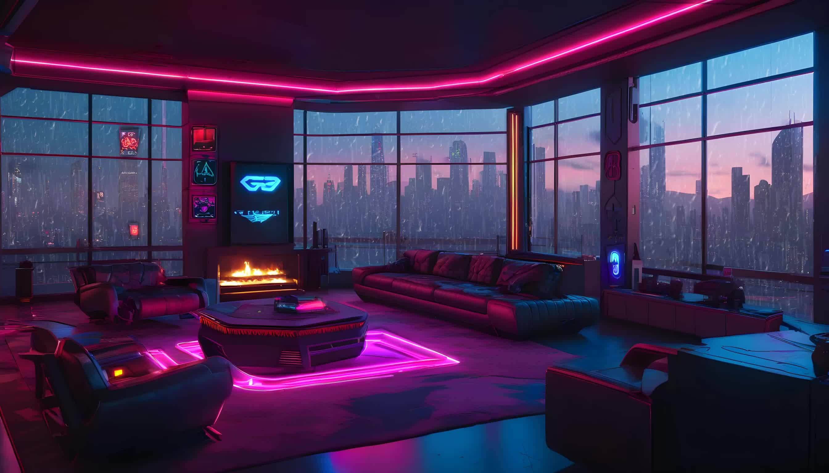 Futuristic Cyberpunk Animated Setting Vibrant Neon Urban Landscape