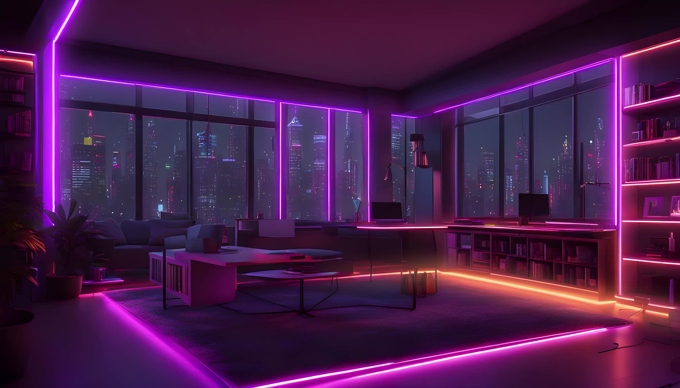 Cyberpunk Animated Background Living Room Neon Illumination ...