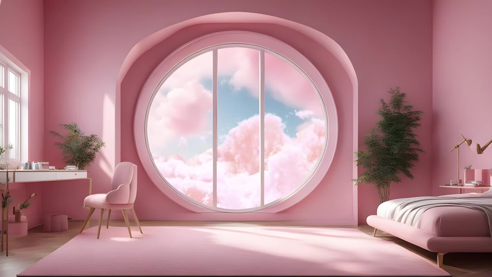 Vtuber Animated Background | Dreamy Pink Bedroom With Circular Window ...