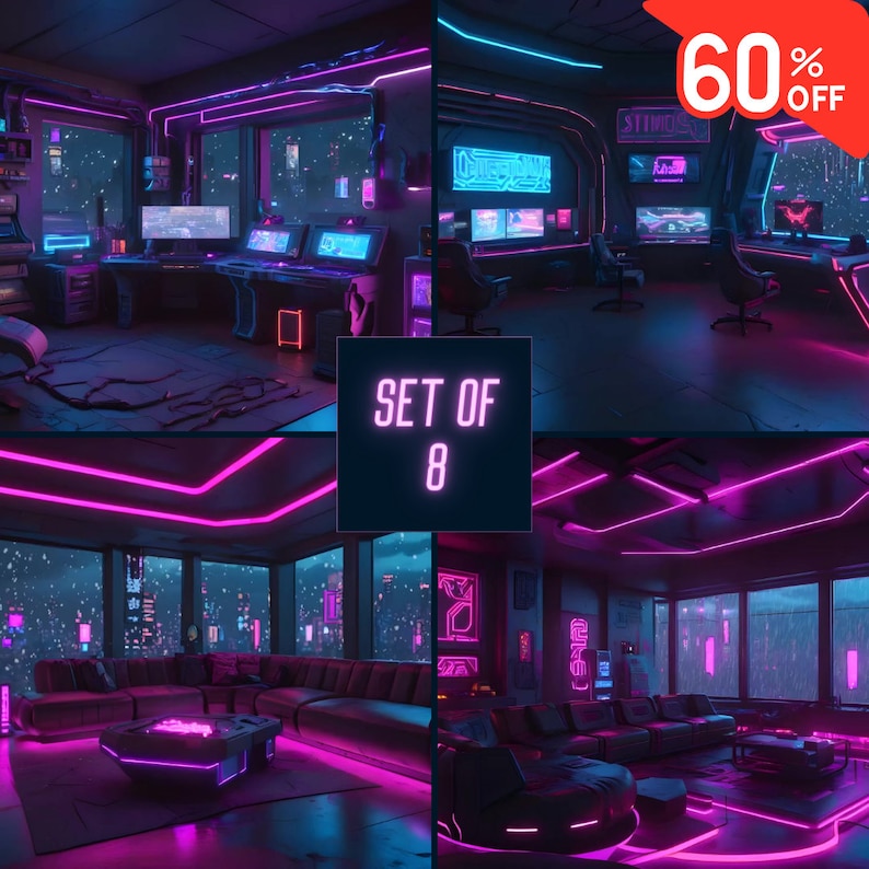 Cyberpunk Animated Background Bundle | Set of 8 Futuristic Neon Living ...