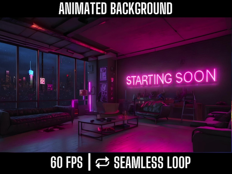Starting Soon Screen Animated Background - Neon Glow Lounge: Inviting ...