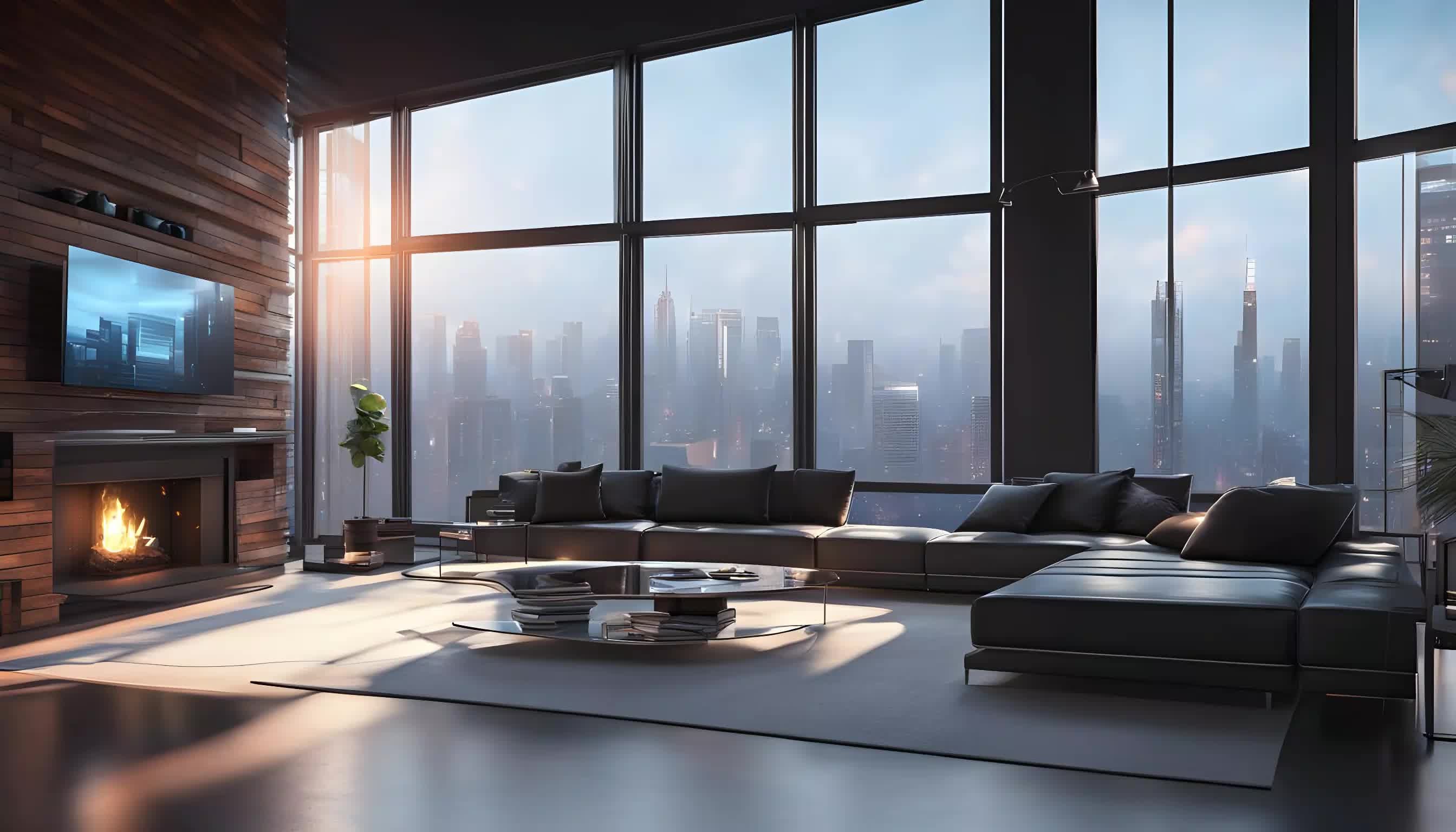 Luxury Apartment Animated Background | Bright Skyline Panorama & Warm ...