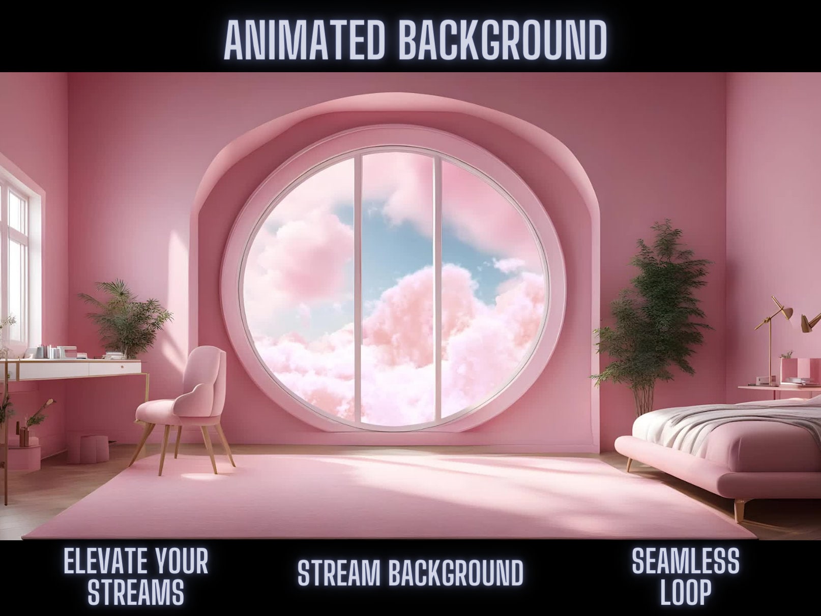 Vtuber Animated Background | Dreamy Pink Bedroom With Circular Window ...