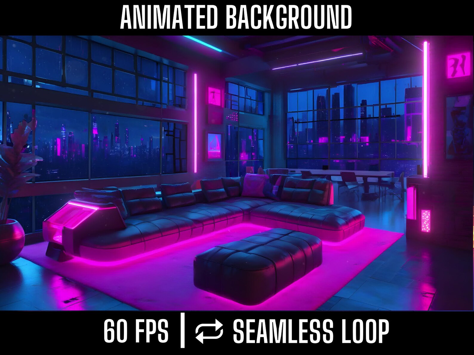 Neon Chic Loft Animated Background | Modern Fireplace & Vibrant ...