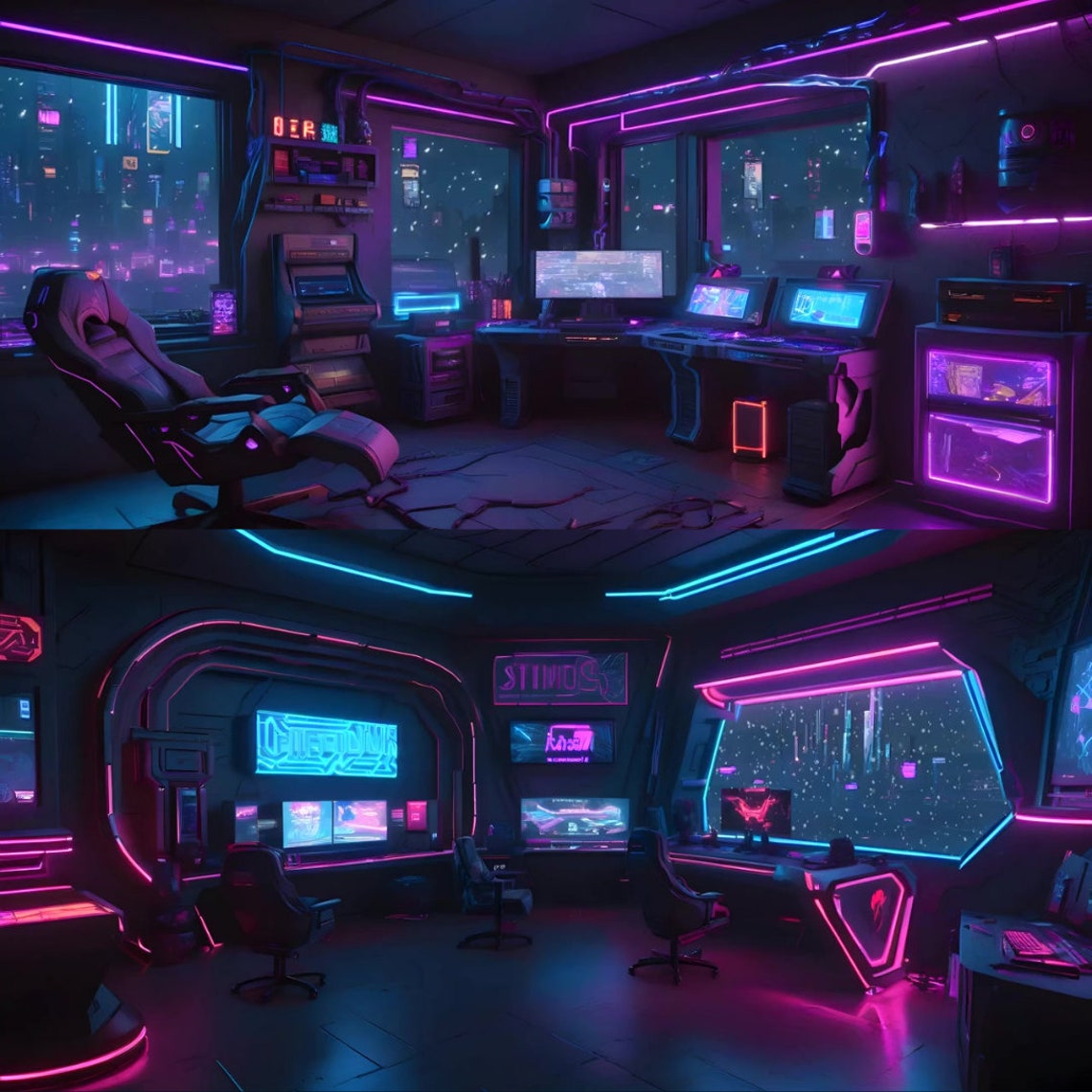 Cyberpunk Animated Background Bundle Set of 8 Futuristic Neon Living ...