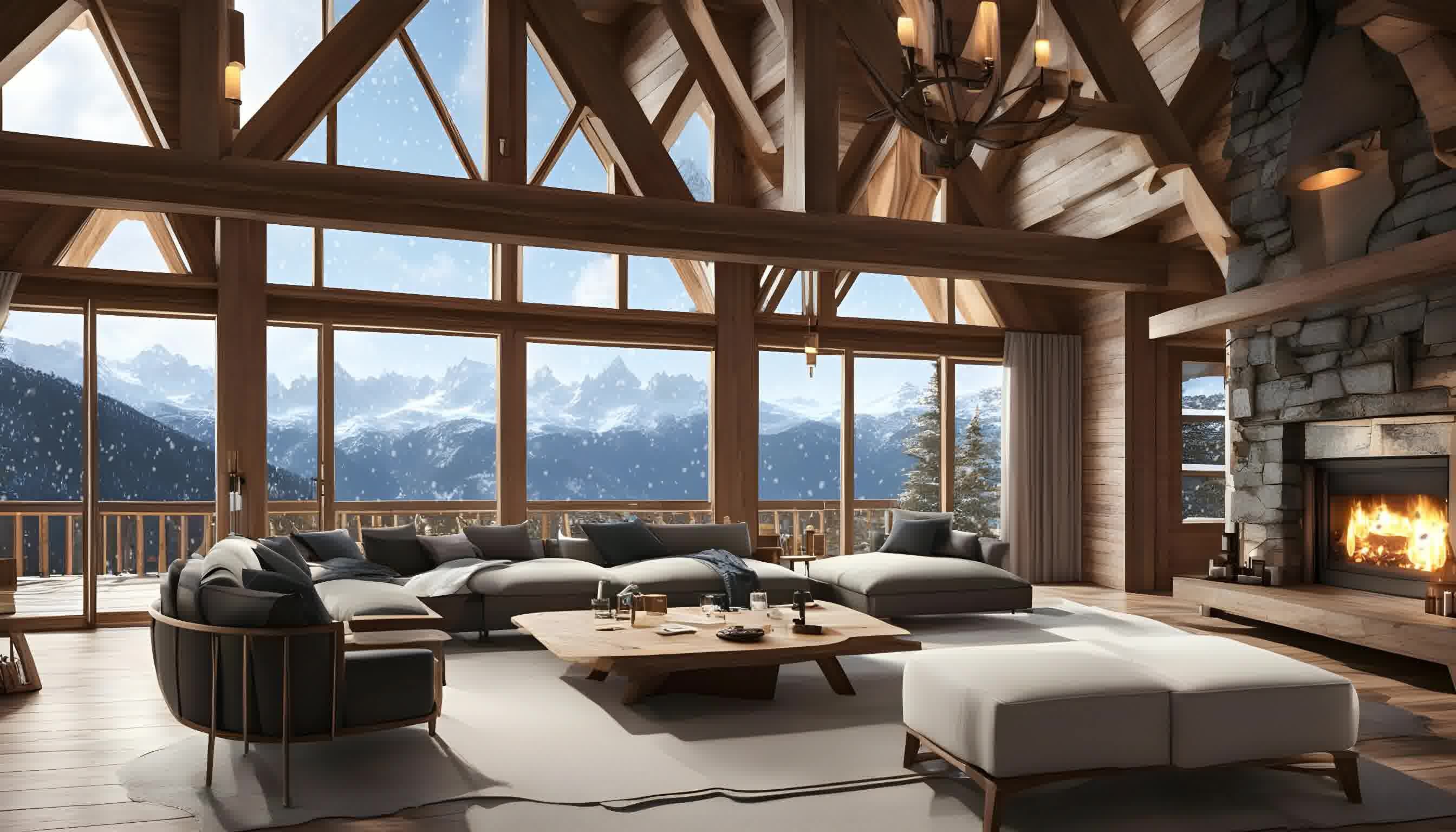 Cozy Mountain Villa Animated Background | Panoramic Snowy Alps View ...