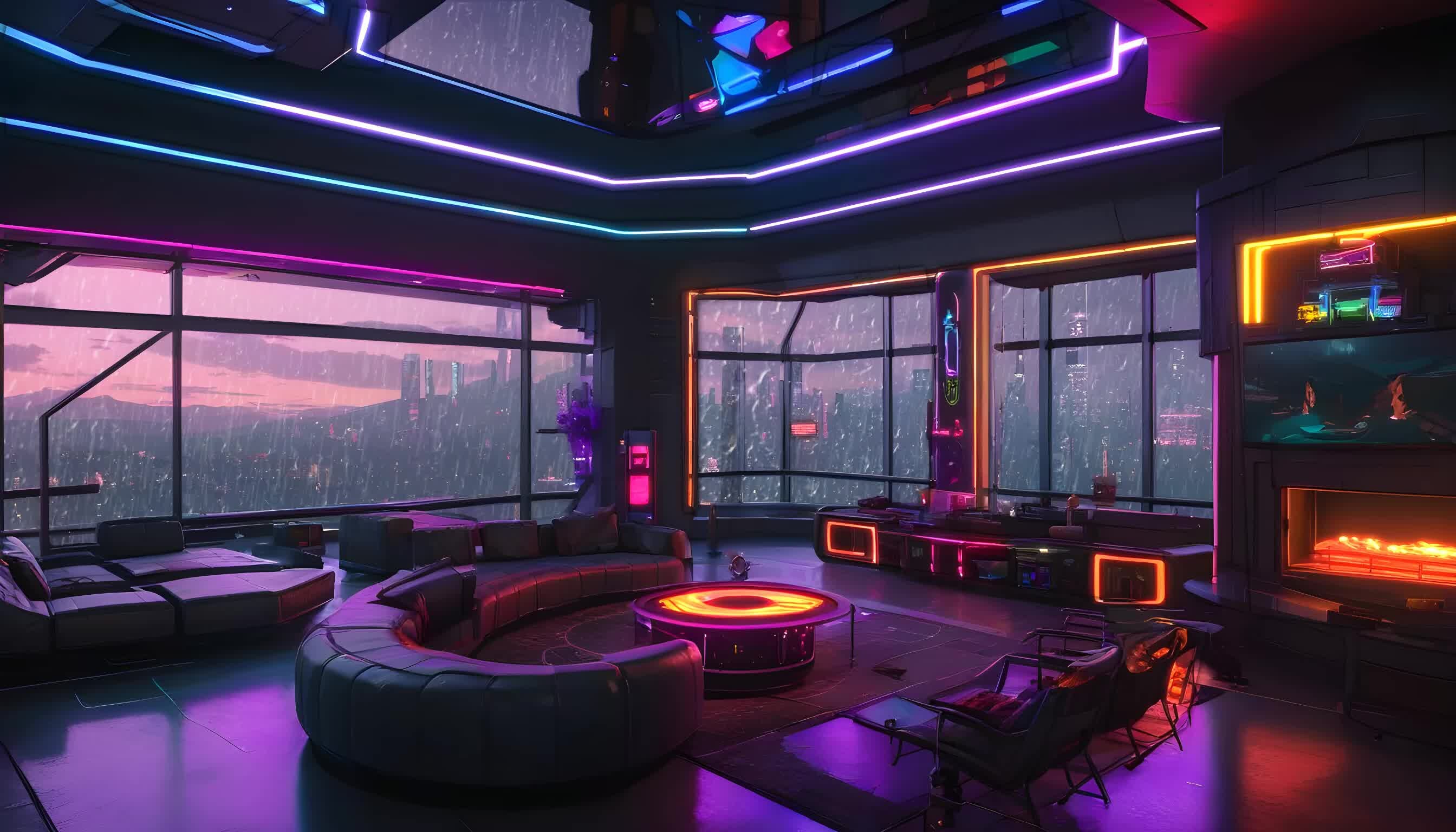 Cyberpunk Animated Background Futuristic Neon Lounge Ideal for Twitch ...