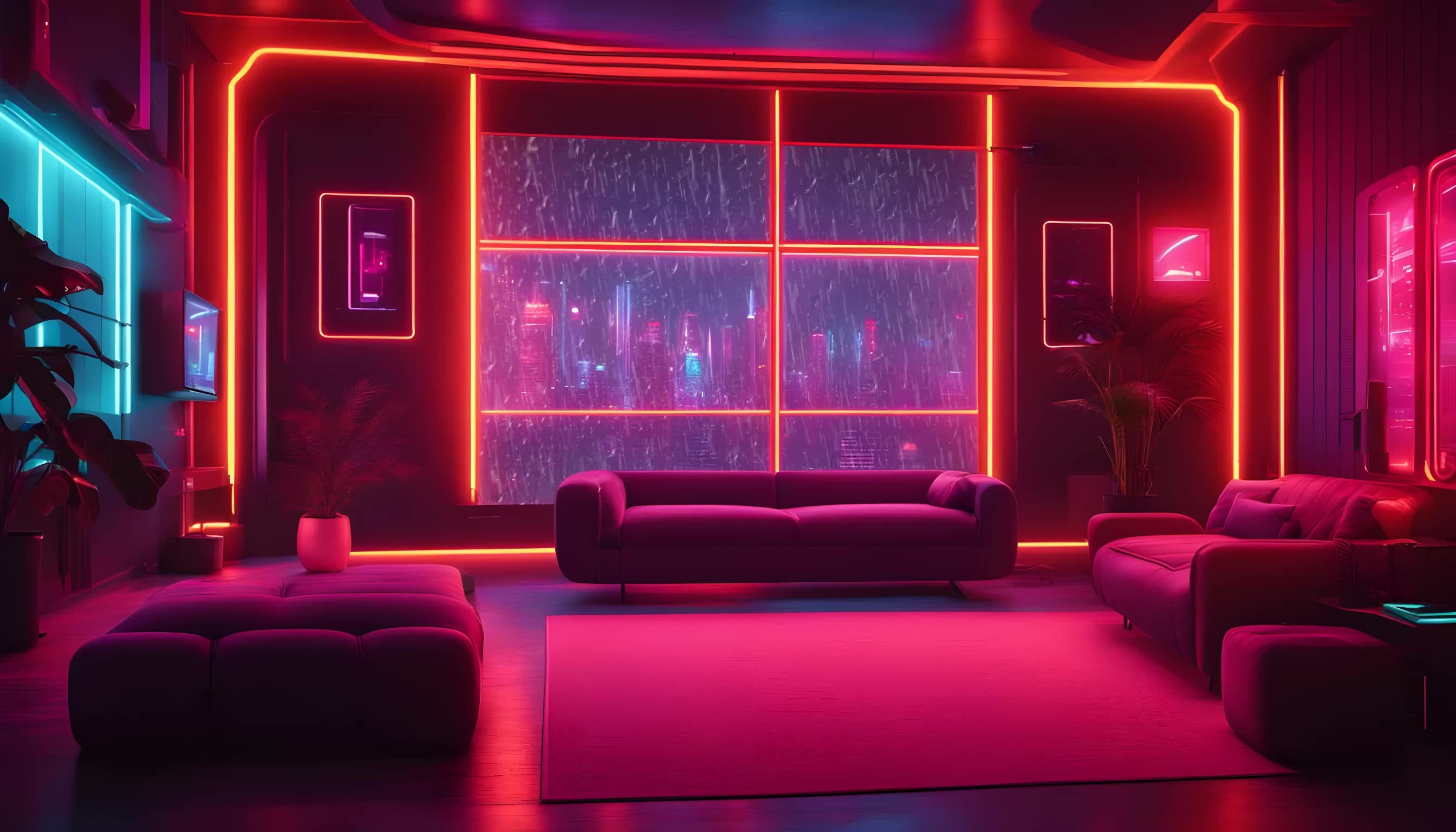 Cyberpunk Living Room Animated Background | Neon Lights & Futuristic ...