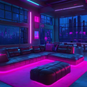 Neon Chic Loft Animated Background | Modern Fireplace & Vibrant ...