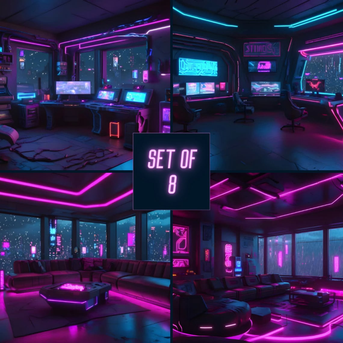 Cyberpunk Animated Background Bundle | Set of 8 Futuristic Neon Living ...