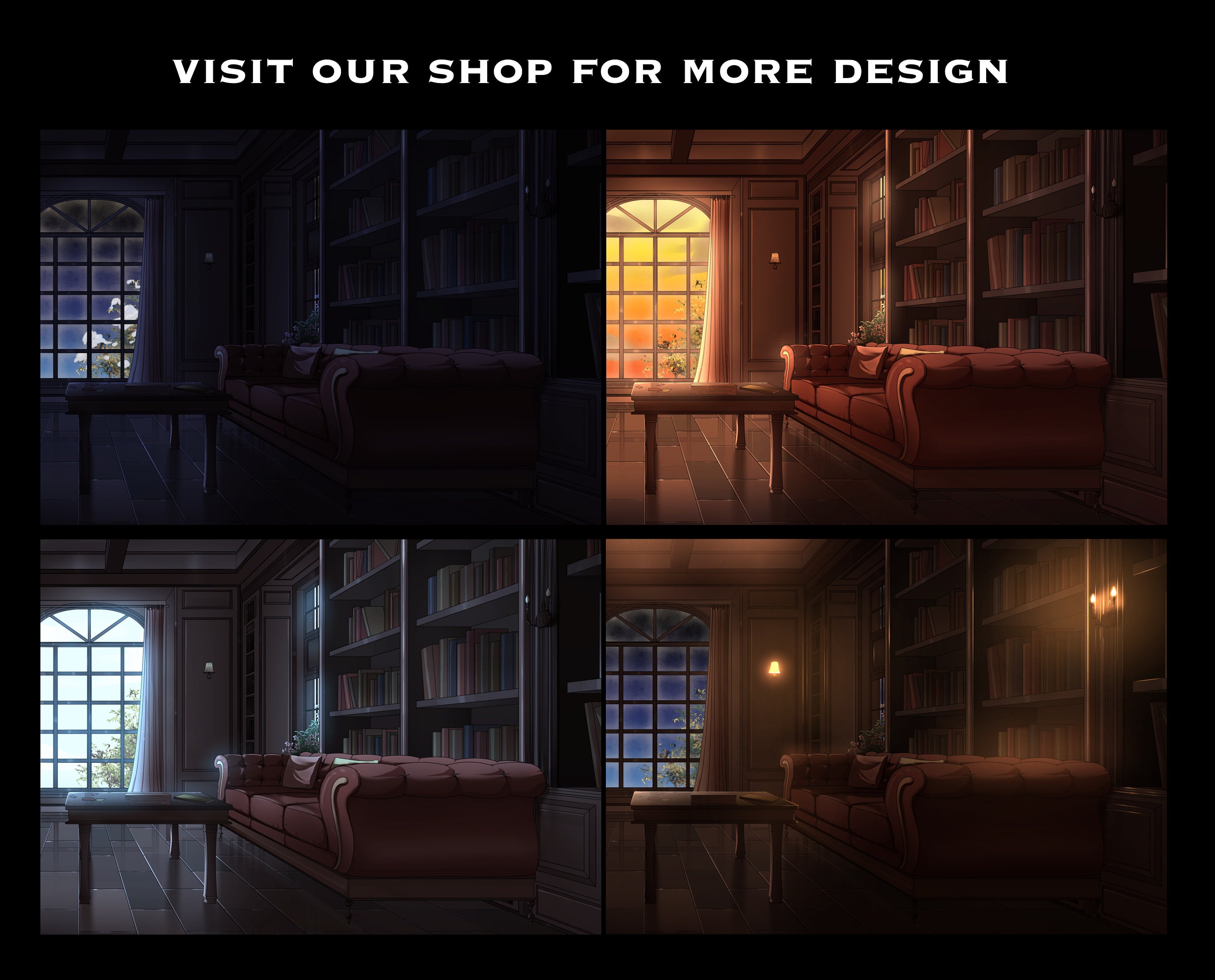 Vtuber Animated Background Virtual Stream Overlay Loop Cozy Library ...