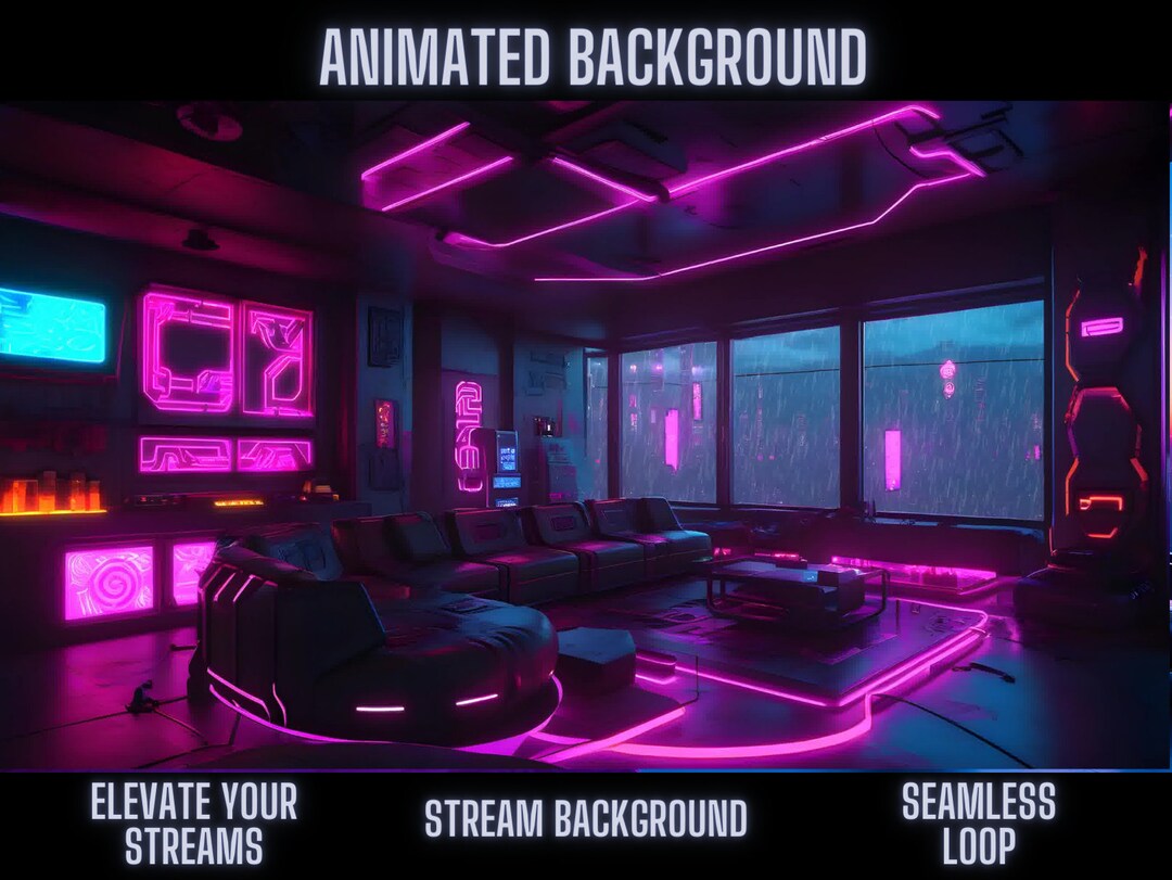 Futuristic Gamer's Penthouse Animated Background | Neon Gaming Icons ...