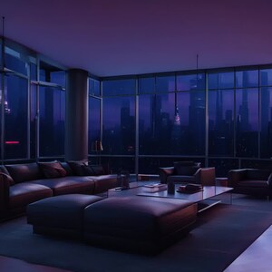 Modern Apartment Animated Background | Neon Glow & Rainy Window View ...