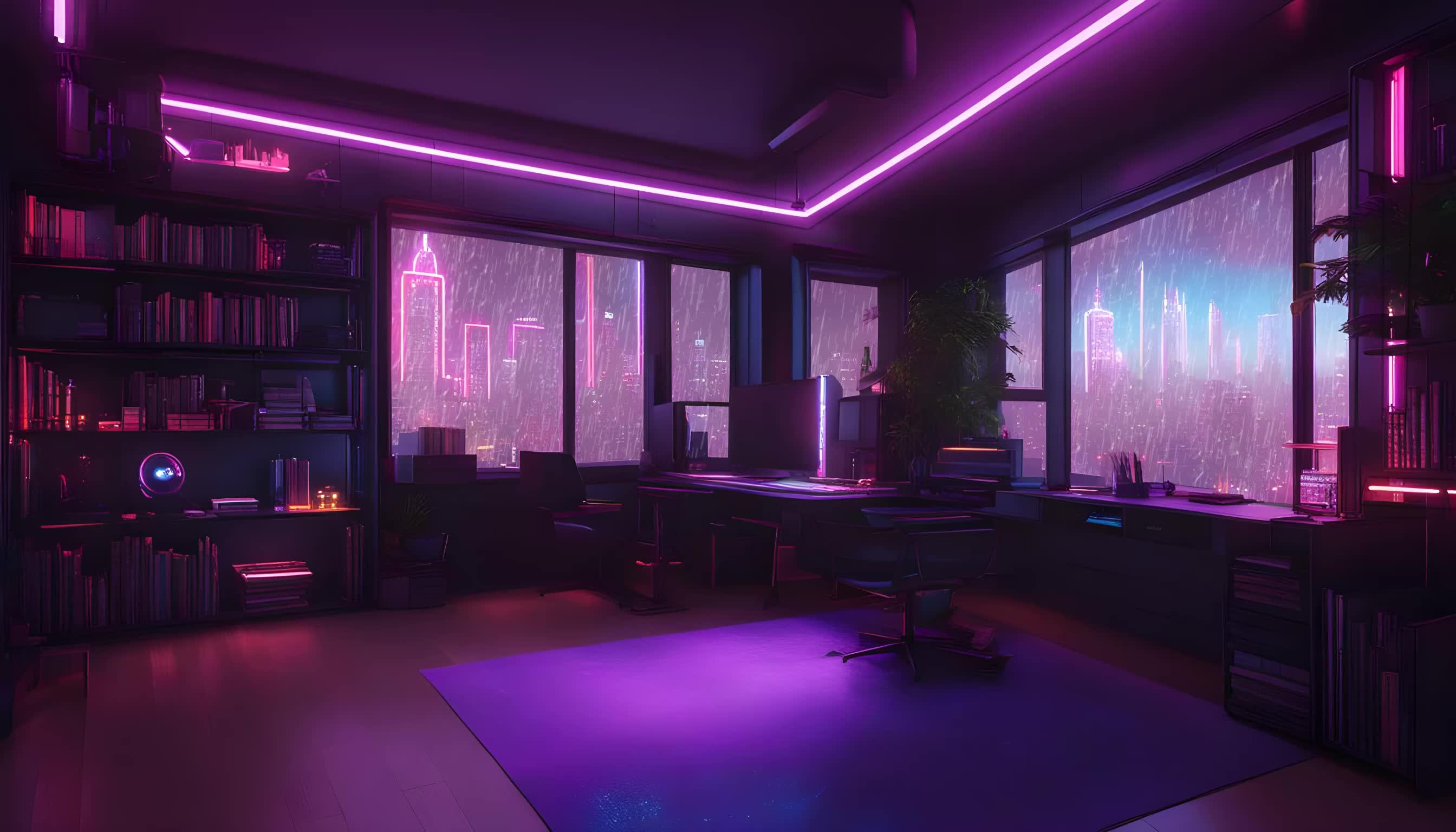 Animated Background Cyberpunk Bedroom: Neon Glow & Window Cityscape ...