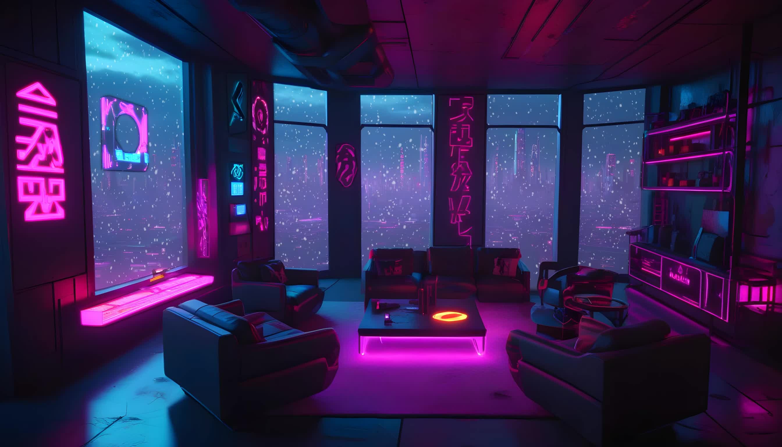 Cyberpunk Gaming Loft Animated Scene | Dark Ambiance With Neon Lights ...