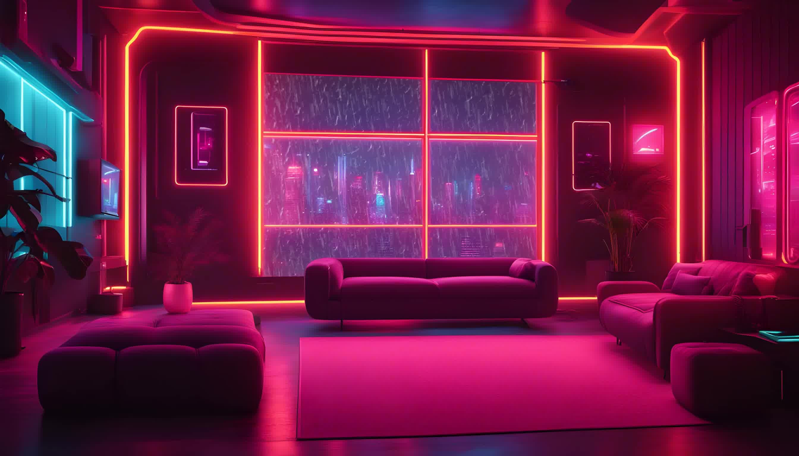Cyberpunk Living Room Animated Background | Neon Lights & Futuristic ...