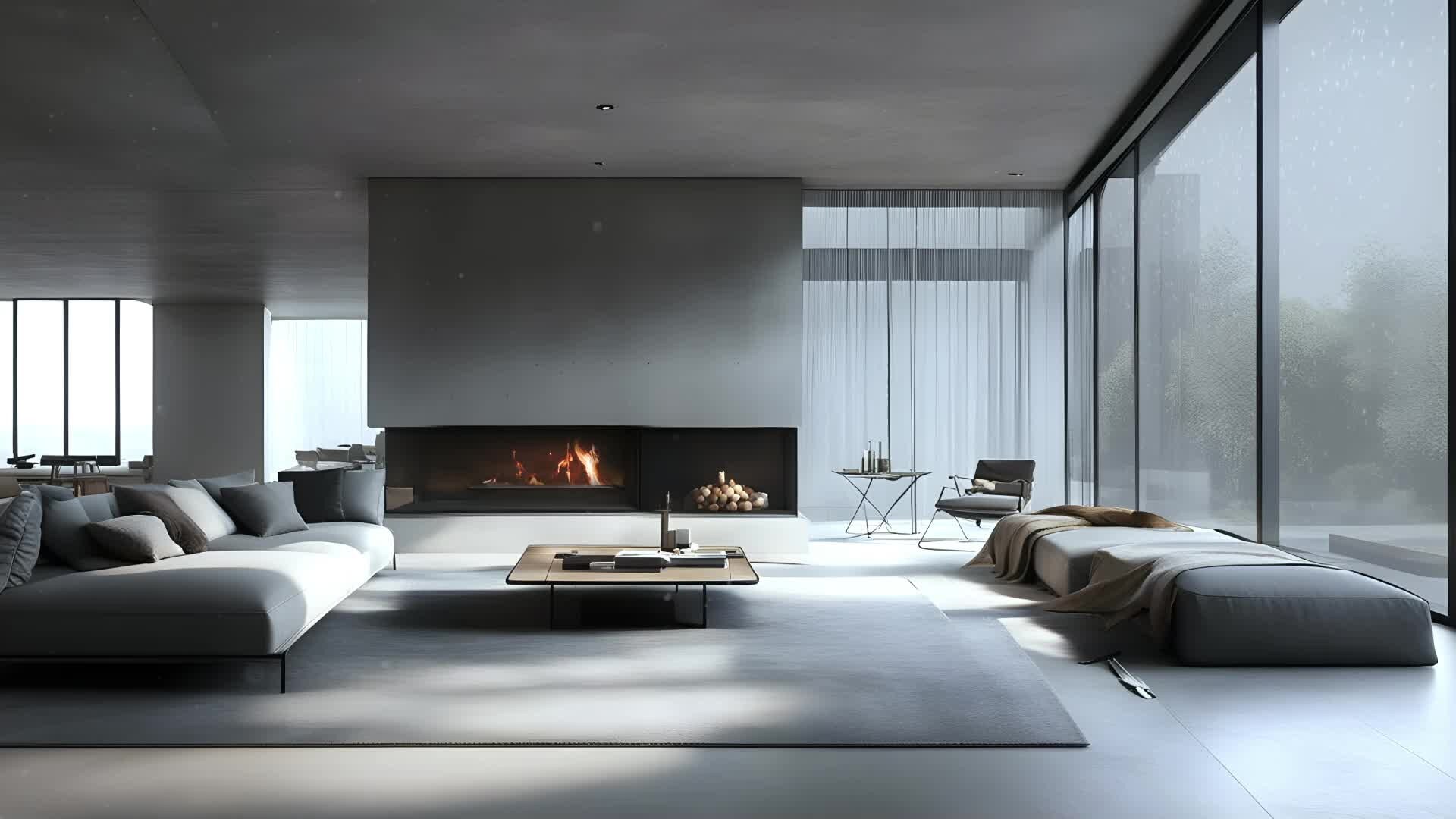 Animated Background Modern Apartment | Snowy Scenery & Warm Fireplace ...