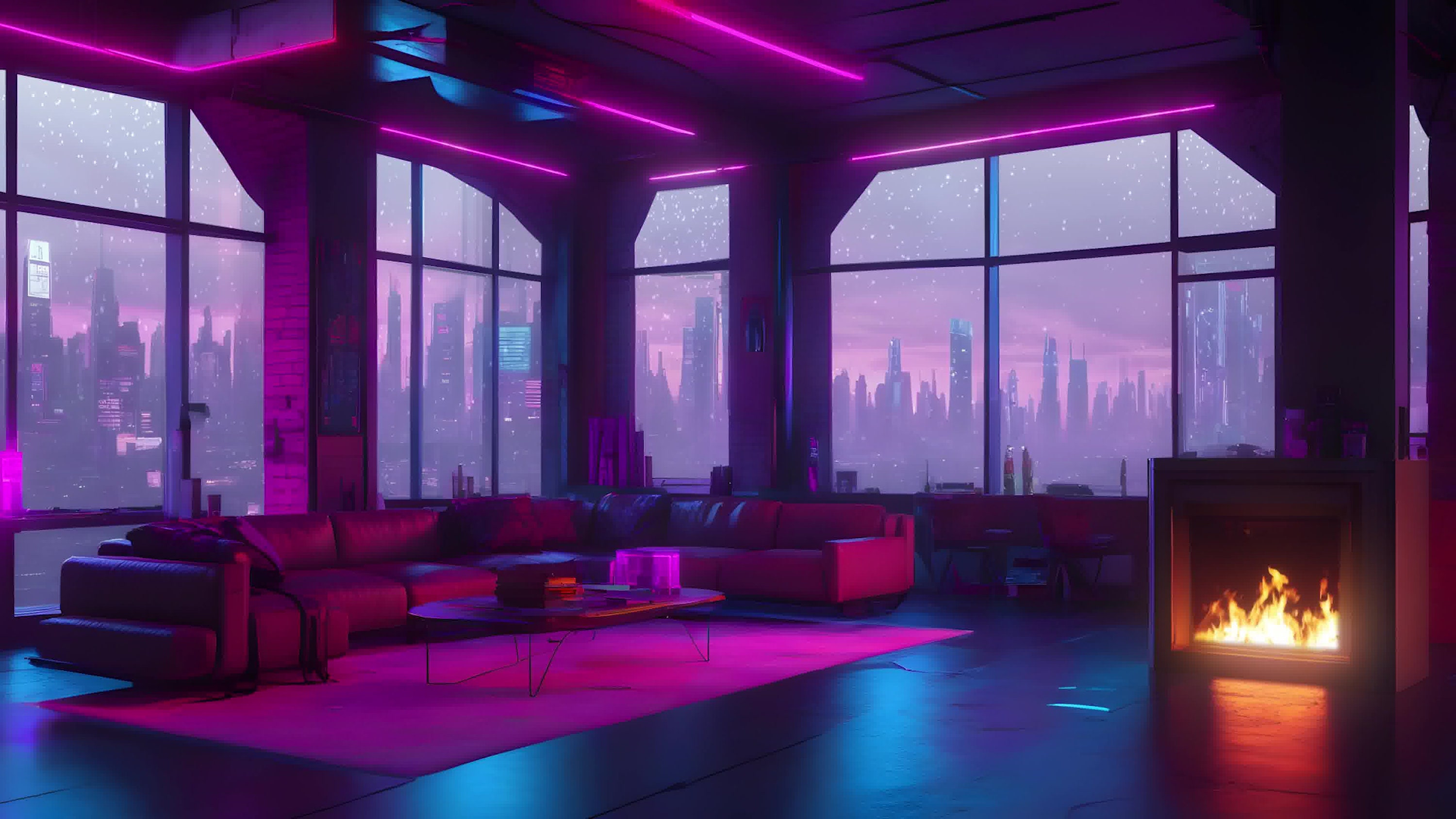 Urban Neon Nexus Animated Background Contemporary Cyber Loft With ...