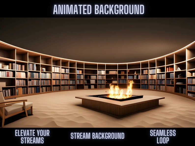 Desert Oasis Library Animated Background | Sandstone Bookshelves & Warm ...