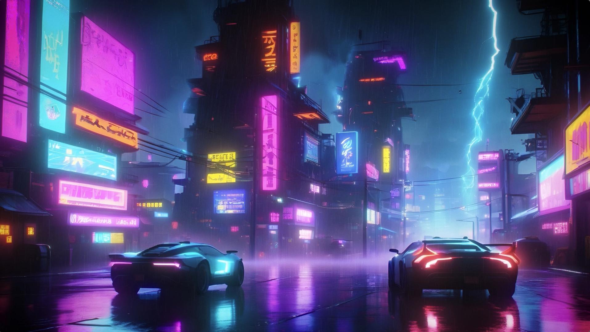 Cyberpunk Rainy City Animated Background | Futuristic Neon Skyline With ...