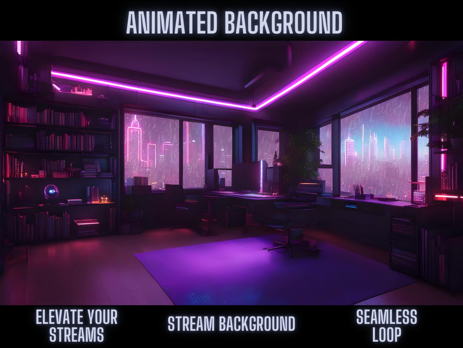 Animated Background Cyberpunk Bedroom: Neon Glow & Window Cityscape ...