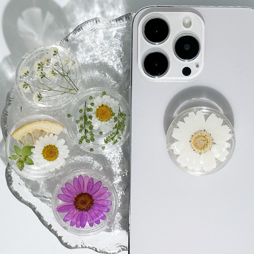 Dried Real Daisy Phone Grip Holder, Pressed Real Flower Phone Holder ...