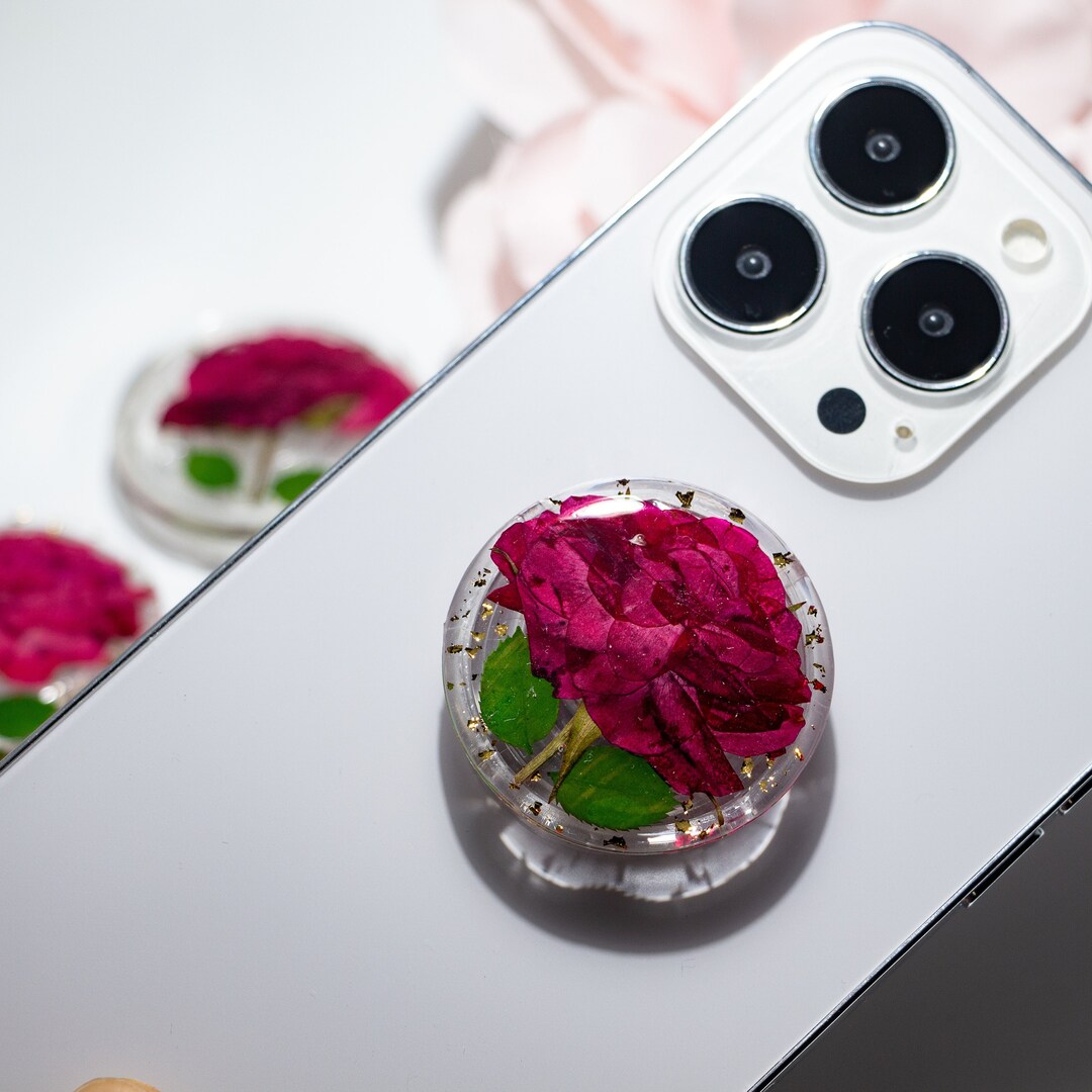 Real Rose Phone Grip Holder, Pressed Real Flower Phone Holder, Real ...