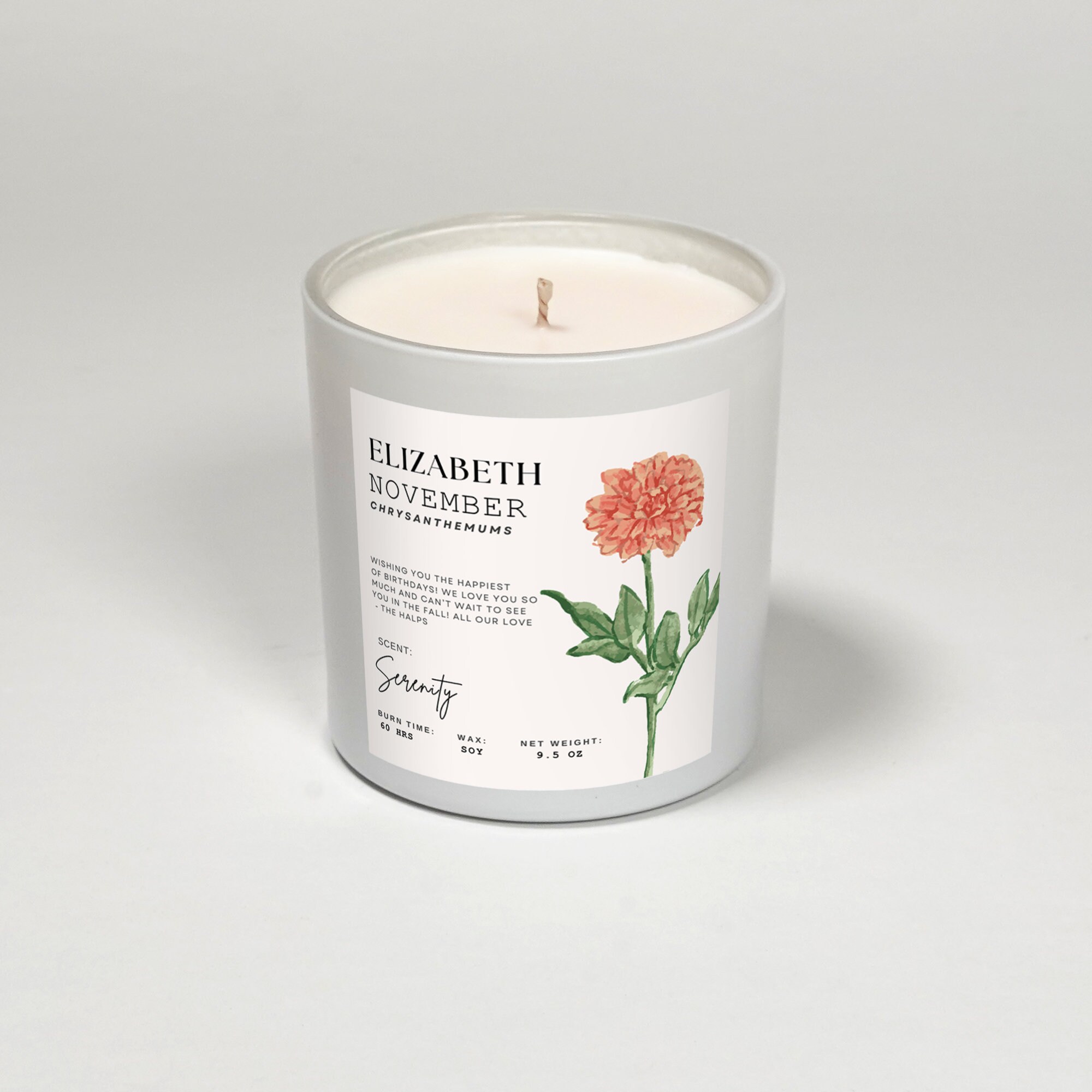 Birthdate Gift Birth Flower Gift Candle, Personalized Birthday Gift for ...