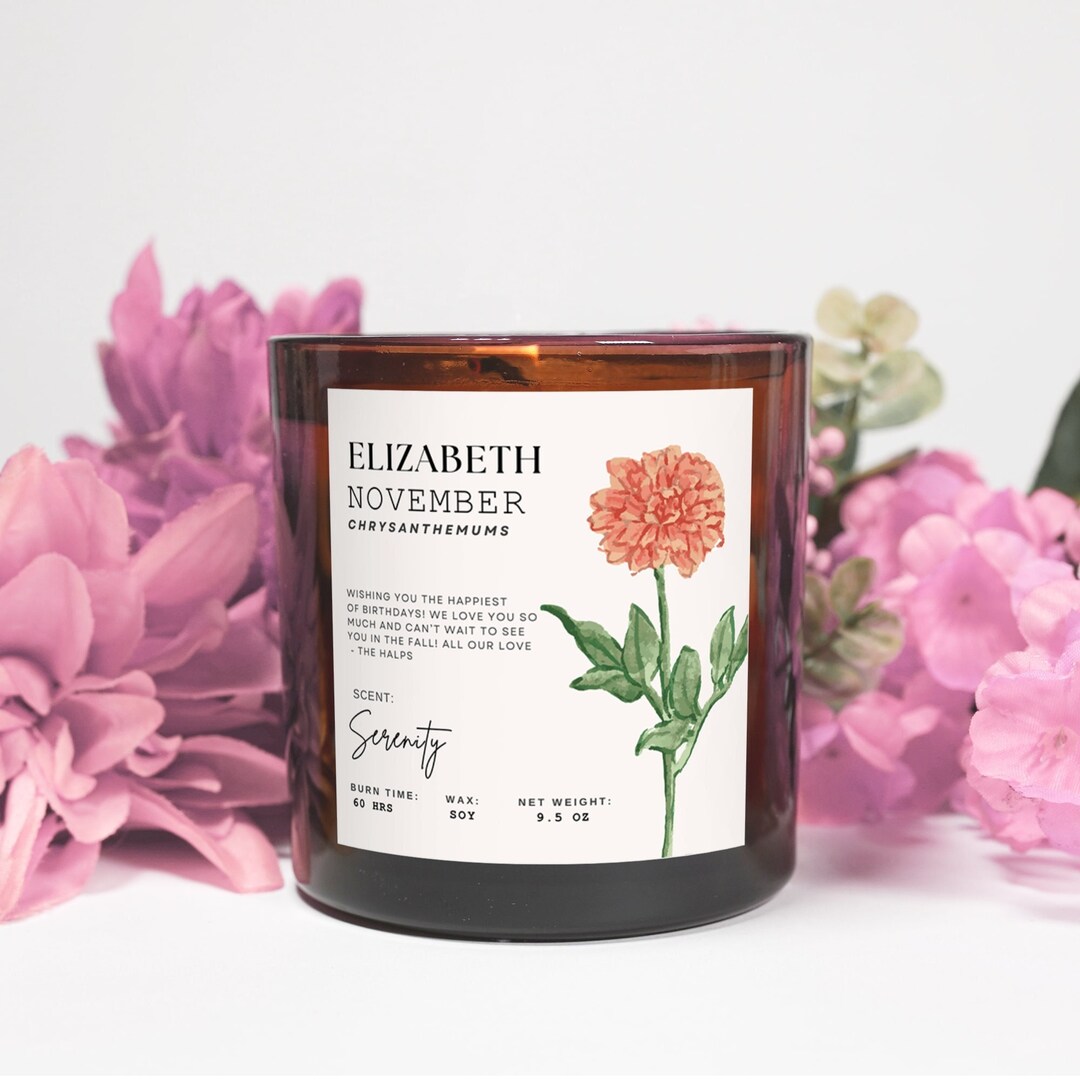Birthdate Gift Birth Flower Gift Candle, Personalized Birthday Gift for ...