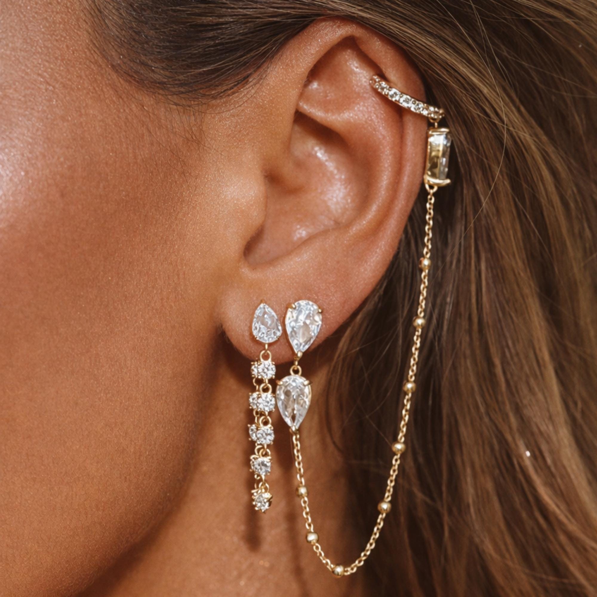 Ear Cuff With Chain, Ear Cuff Chain Gold, Chain Link Ear Cuff, Stud Ear ...