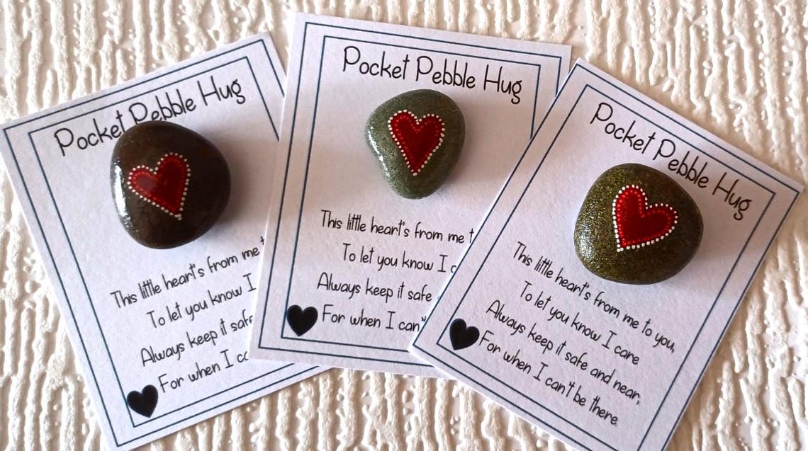 Pocket Pebble Hug With Poem and Hand Painted Heart on a Natural Beach ...